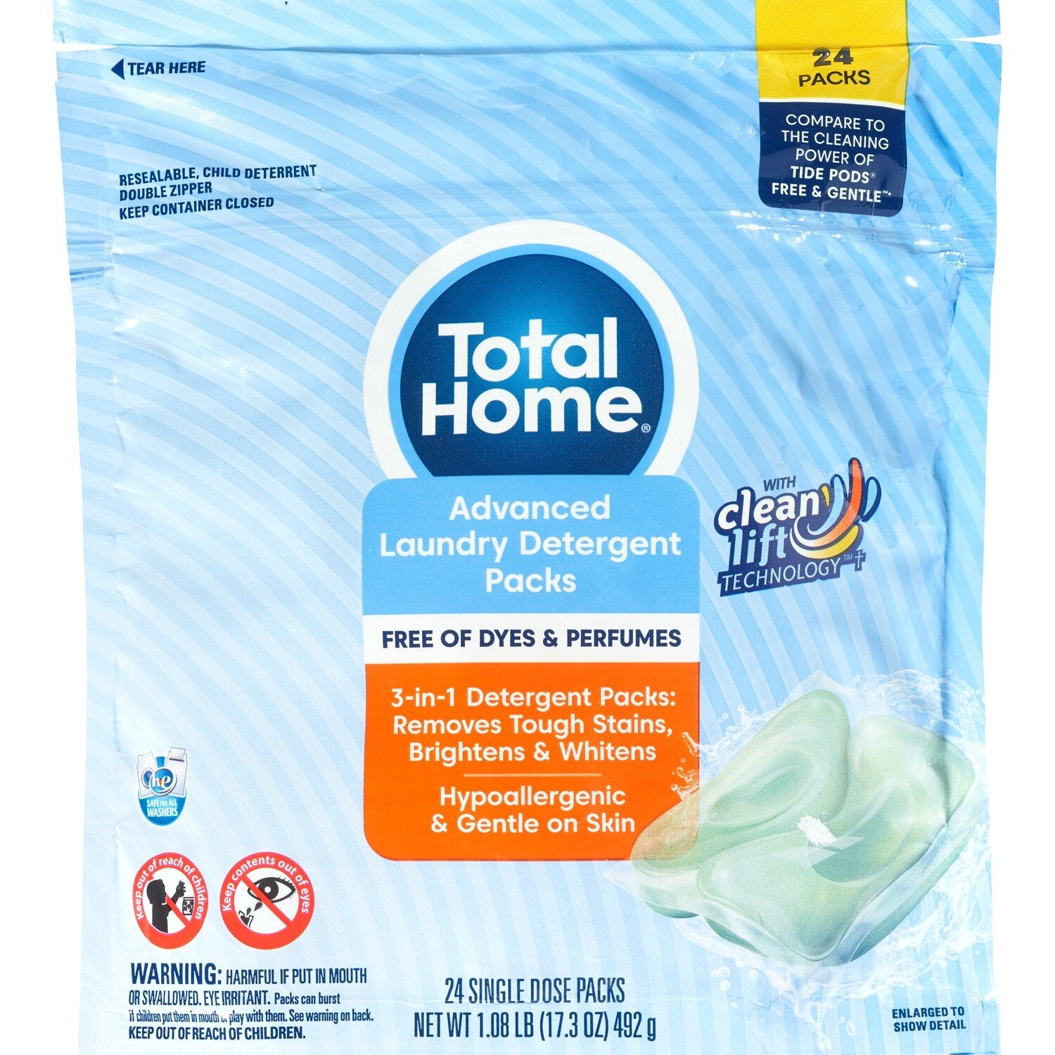 Total Home Advanced Laundry Detergent Packs, Free of Dyes and Perfumes